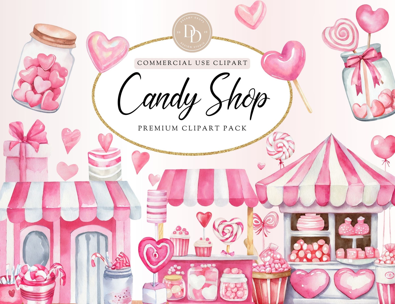 Valentine Candy Shop Clipart Pack, Sweet Clipart, Pink Candy Shop PNG ...