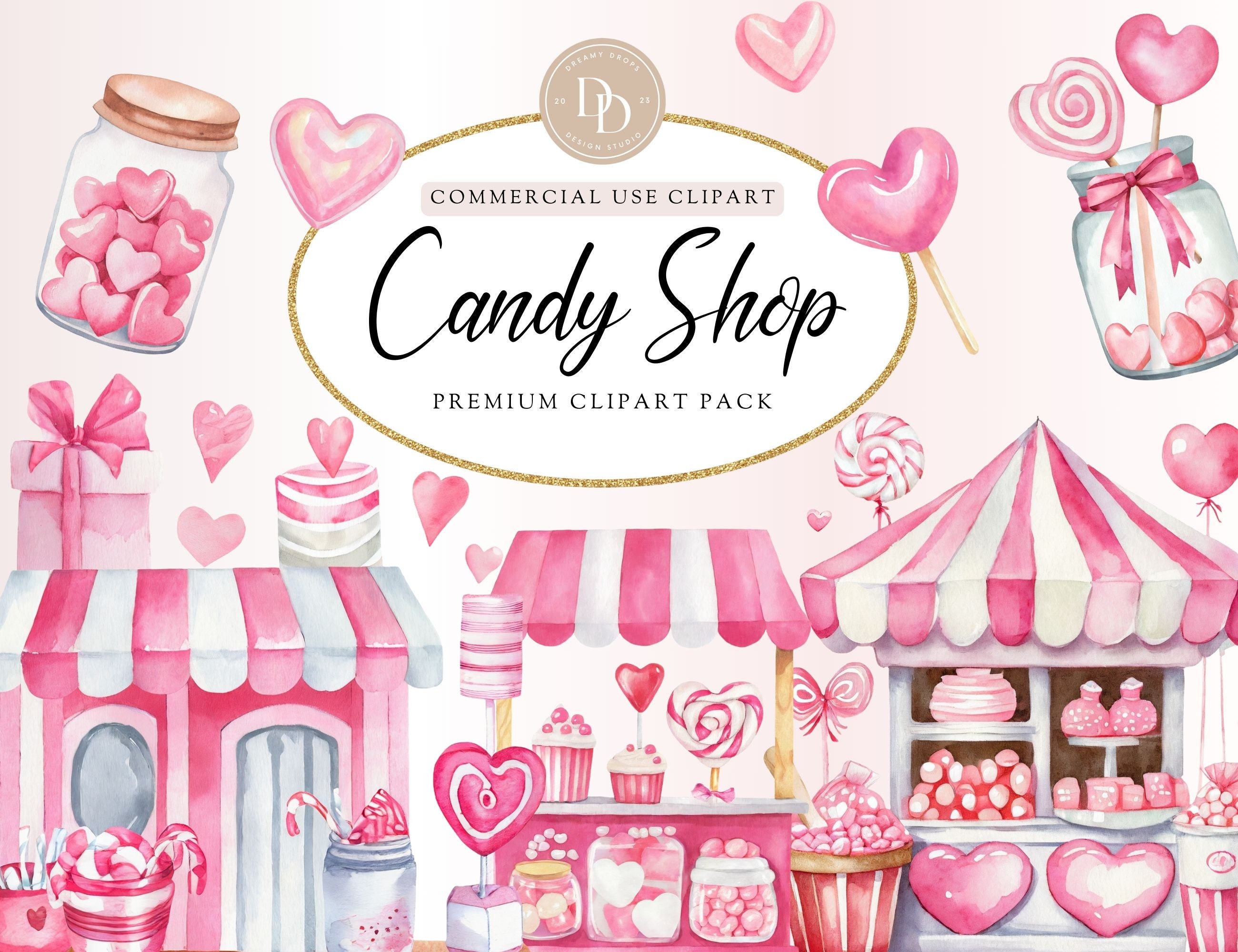 Valentine Candy Shop Clipart Pack, Sweet Clipart, Pink Candy Shop PNG ...