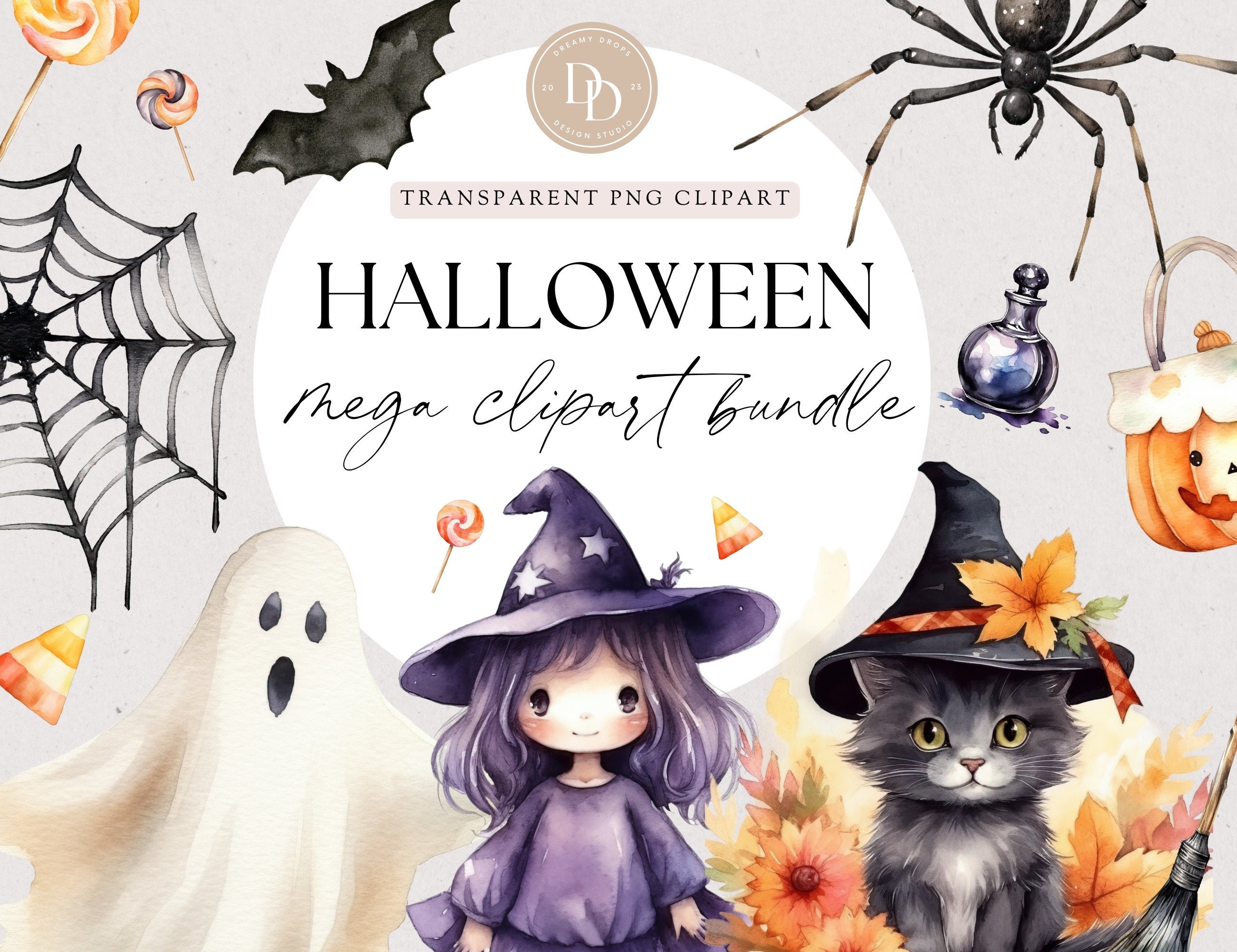 Cute Halloween Clipart Bundle, Happy Halloween Clipart, Groovy ...