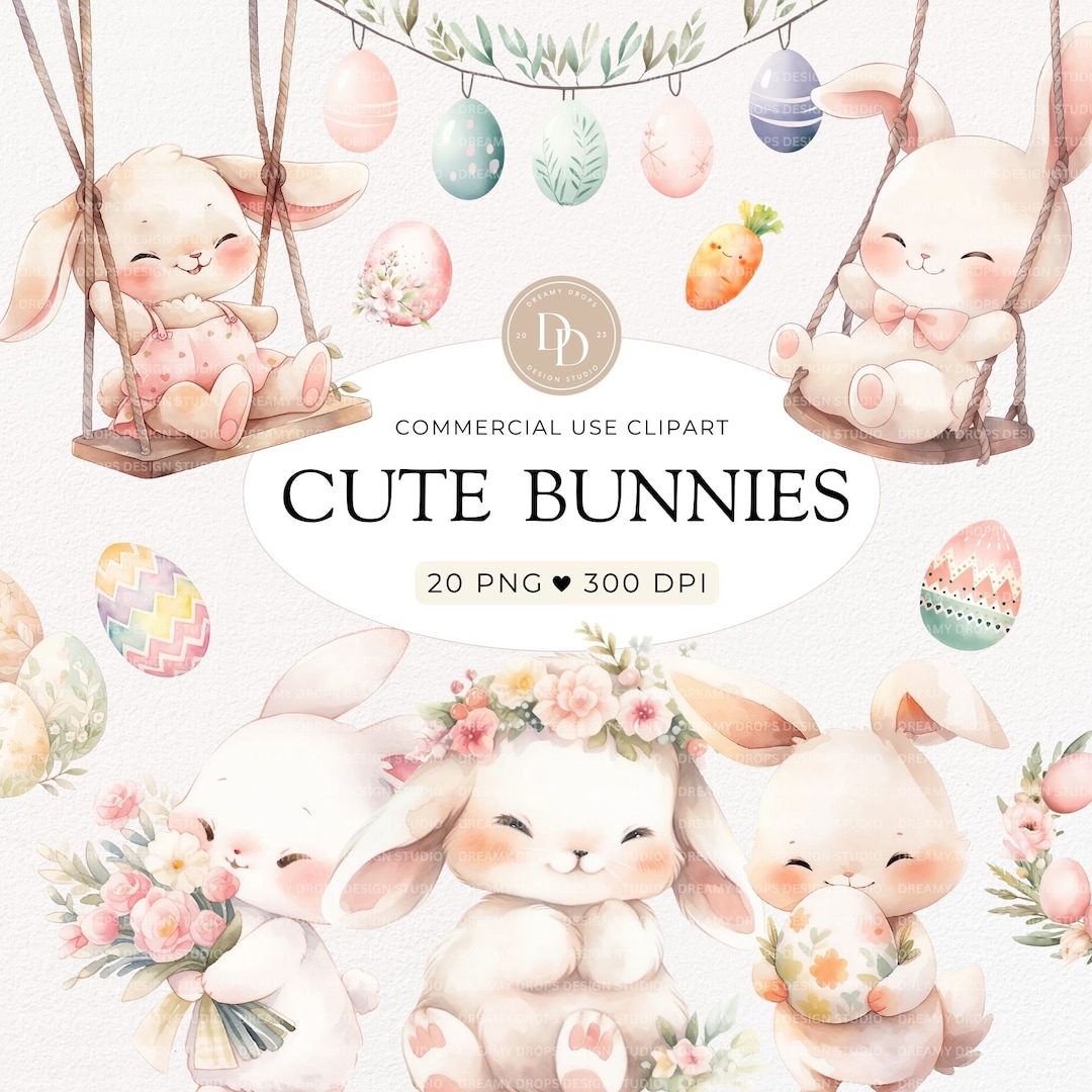 Cute Baby Easter Bunny Clipart Pack, Easter Bunny Clipart, Bunny PNG ...