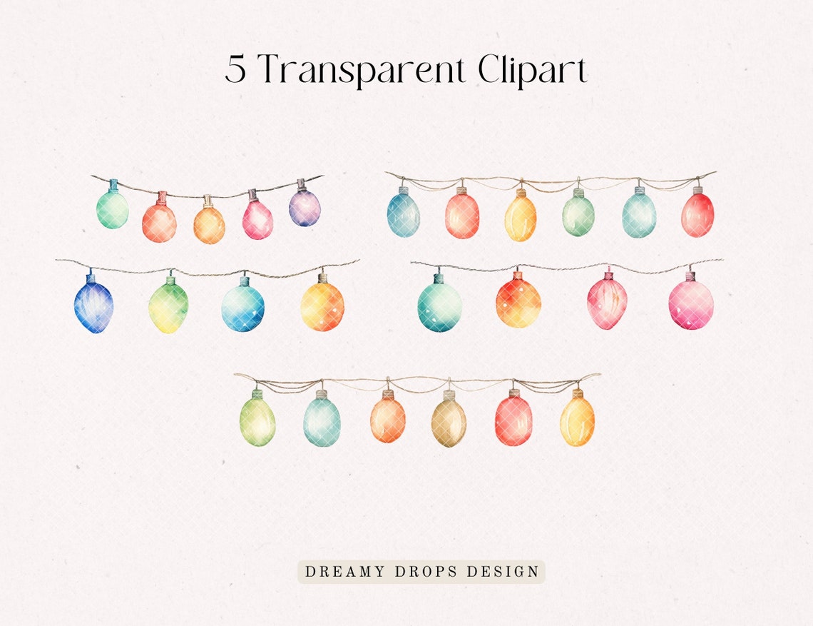 Watercolor Christmas Lights Clipart Pack, String Lights Clipart ...