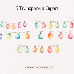 Watercolor Christmas Lights Clipart Pack, String Lights Clipart ...
