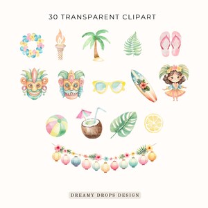 Luau Clipart Pack, Watercolor Hawaii Clipart, Tropical Clipart ...