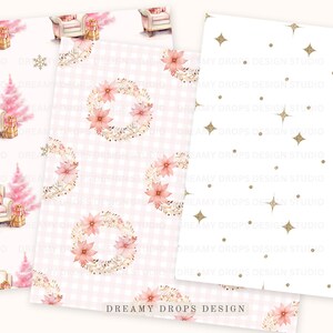 Pink Christmas Digital Paper, Pink Christmas Background, Junk Journal ...