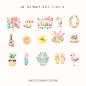 Luau Clipart Pack, Watercolor Hawaii Clipart, Tropical Clipart ...