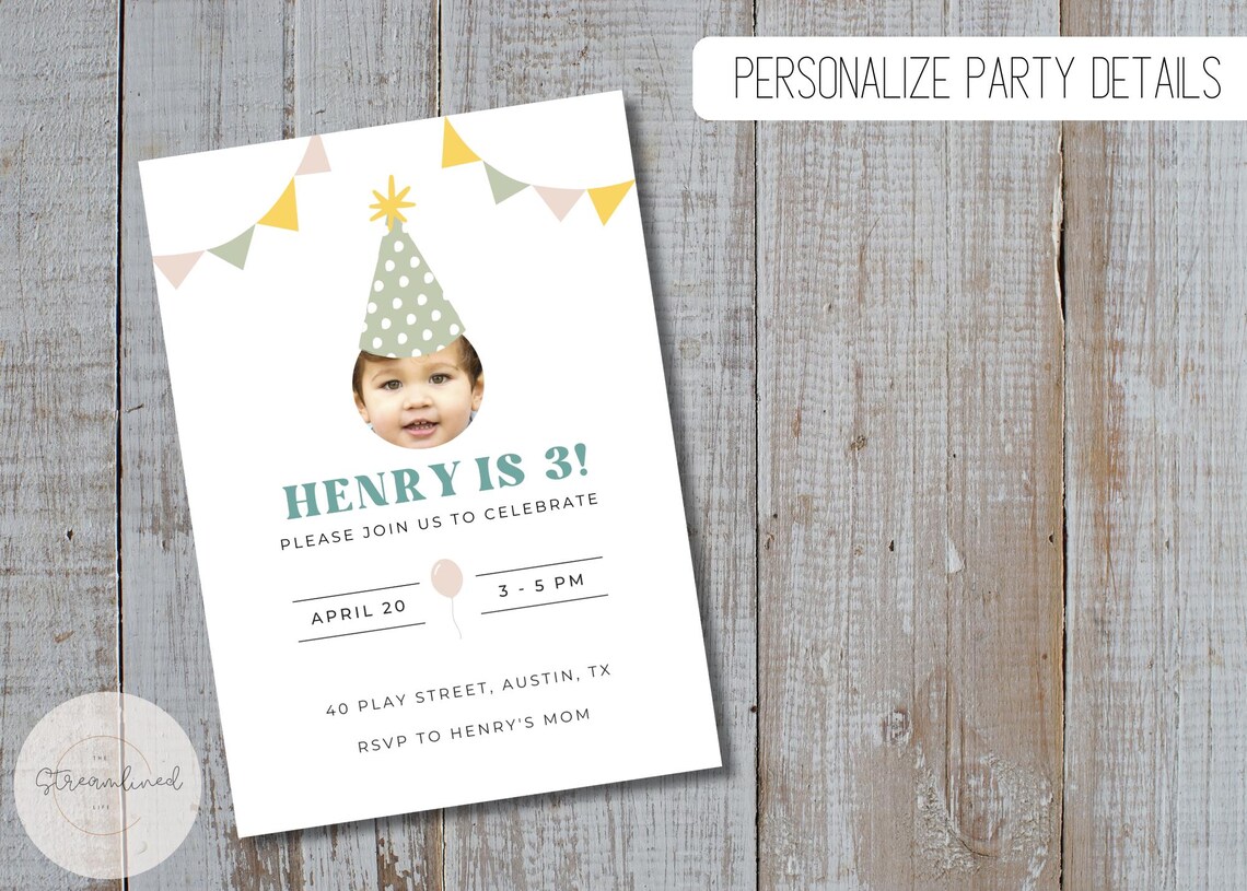 Face Photo Birthday Invitation, Picture Bday Invite, Printable ...