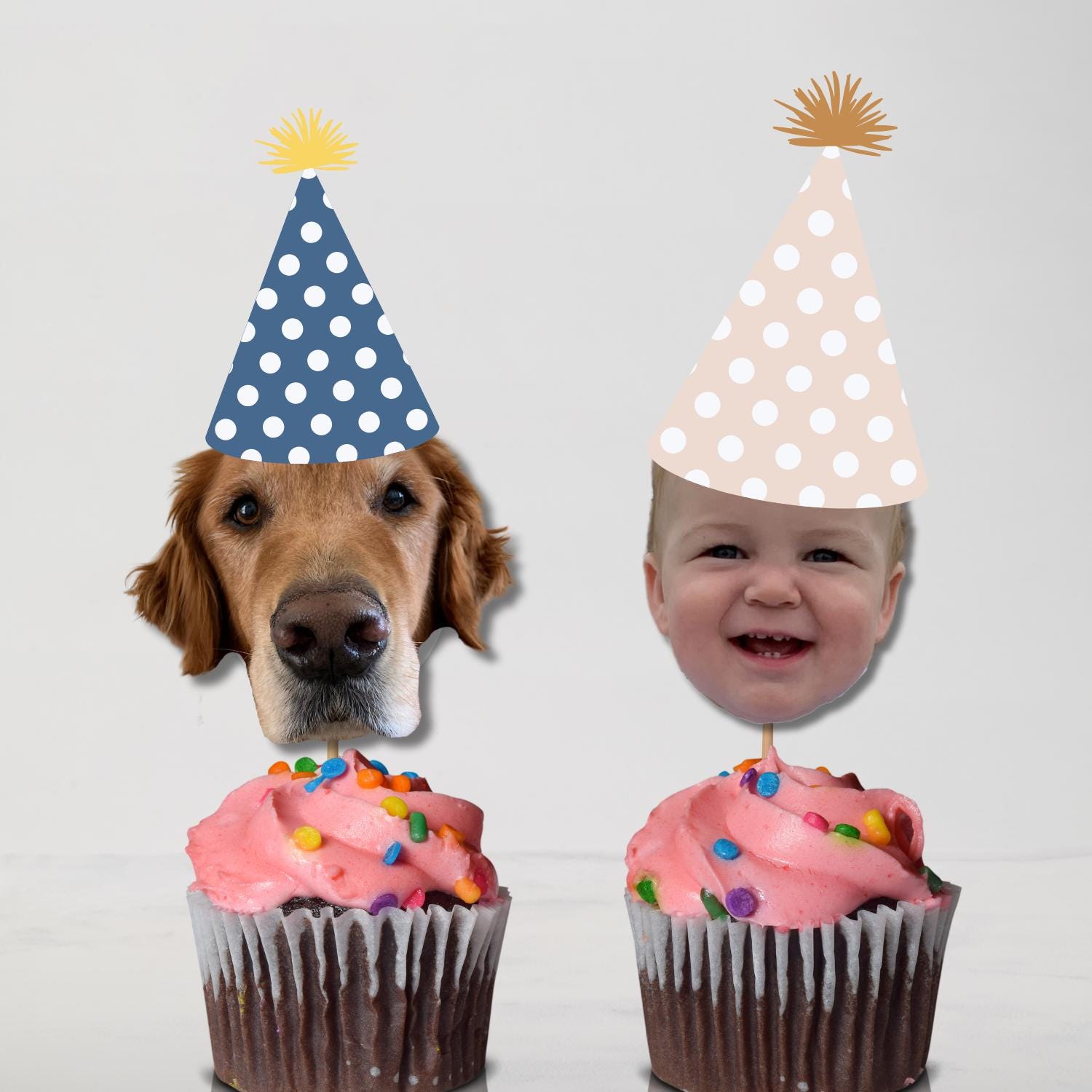Custom Face Photo in Party Hat, Set of 2 Personalized Photos, Baby ...