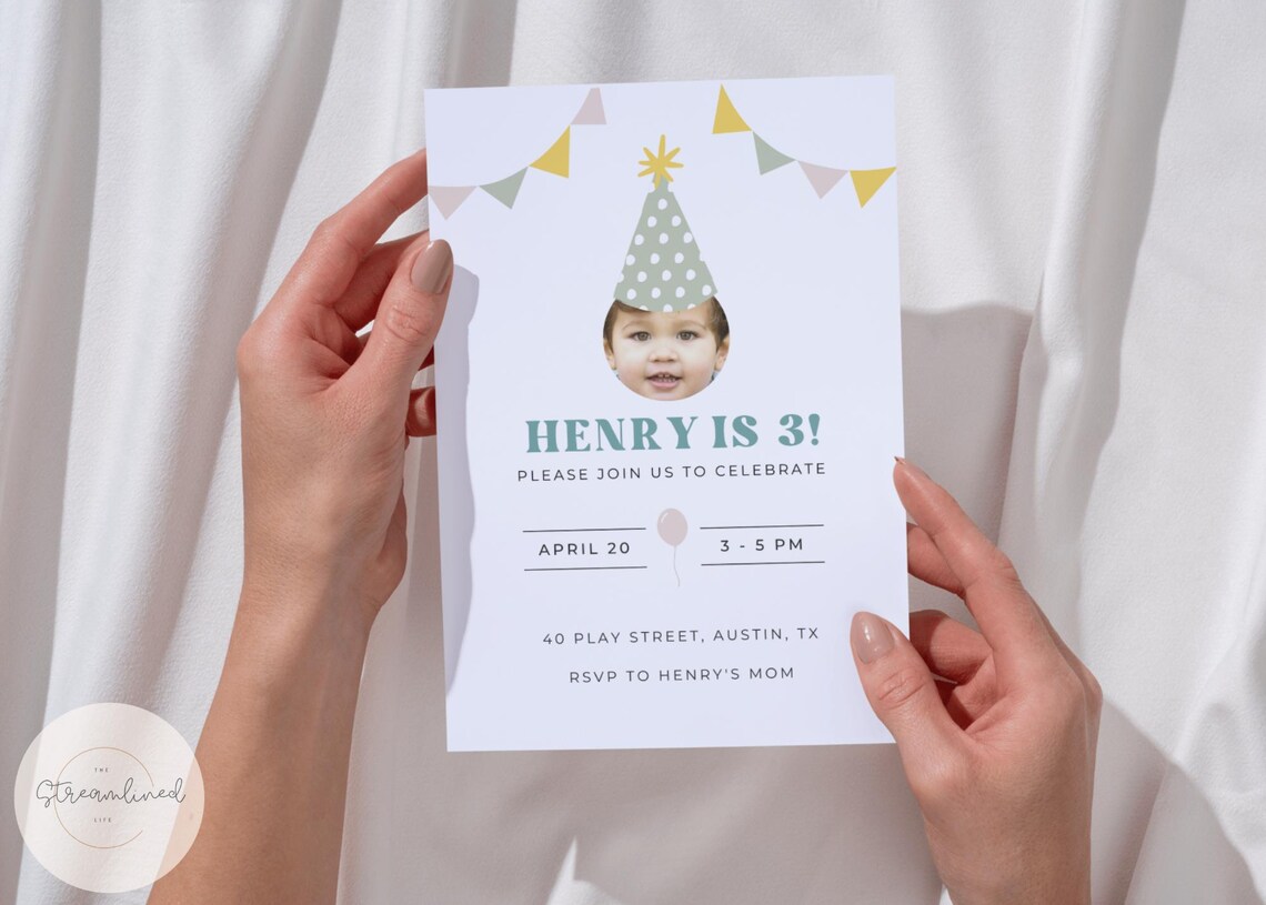 Face Photo Birthday Invitation, Picture Bday Invite, Printable ...