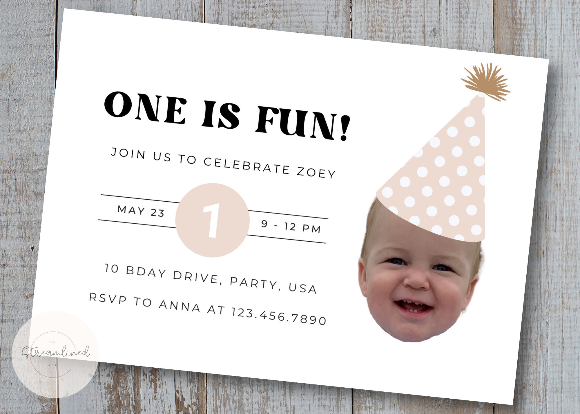 Face Photo First Birthday Invitation One is Fun 1st Birthday - Etsy