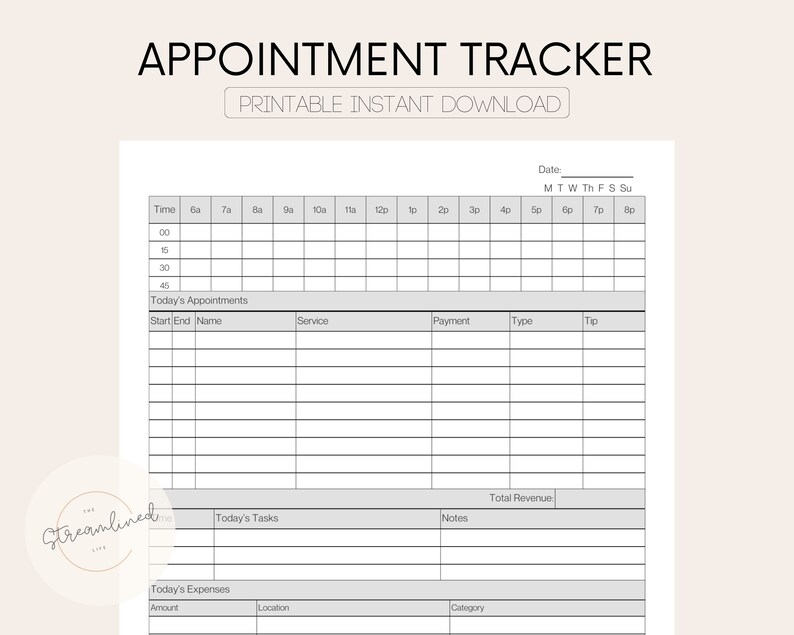 Appointment Tracker Printable: Hourly Planner, Client Appt (digital ...