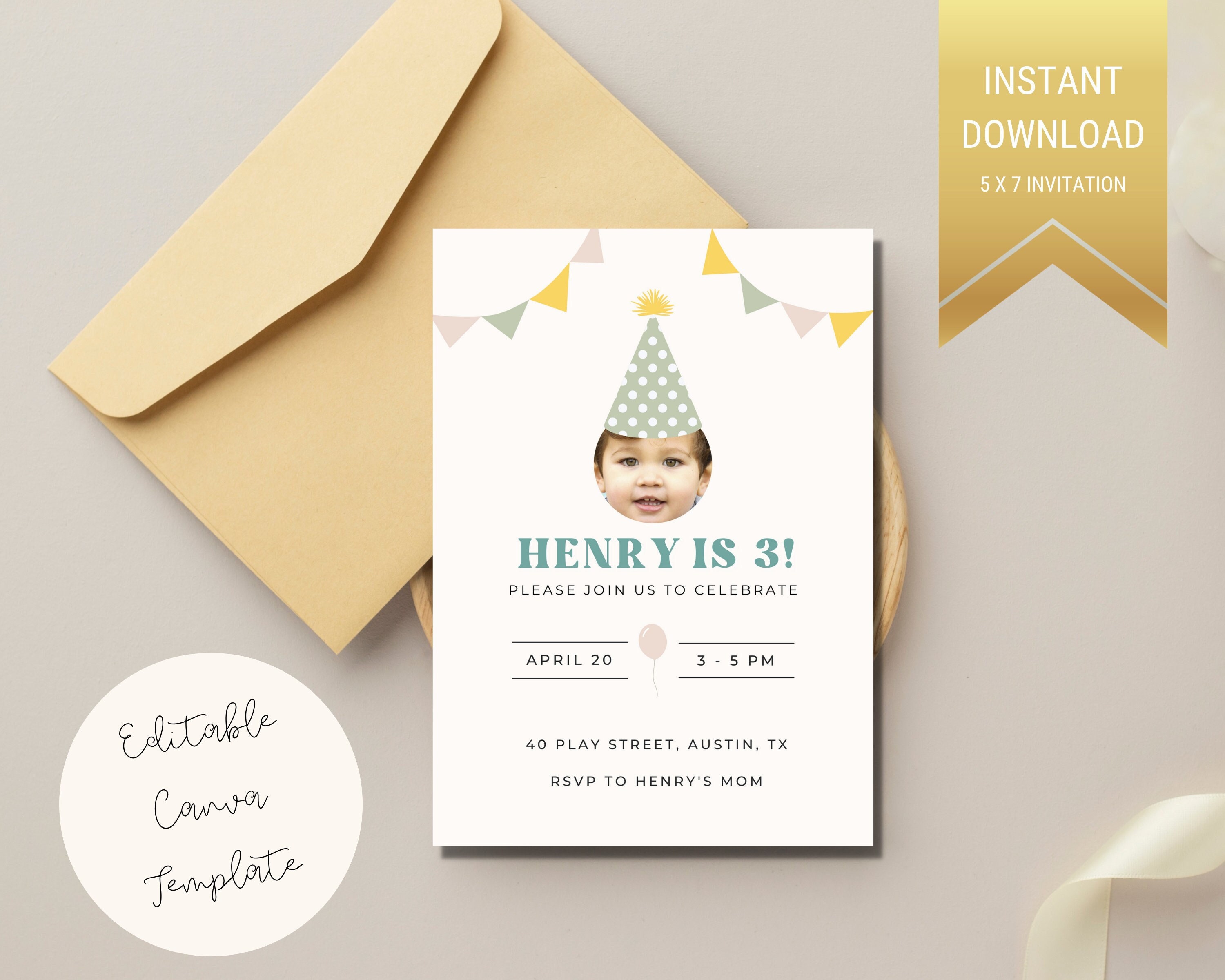 Face Photo Birthday Invitation, Picture Bday Invite, Printable ...