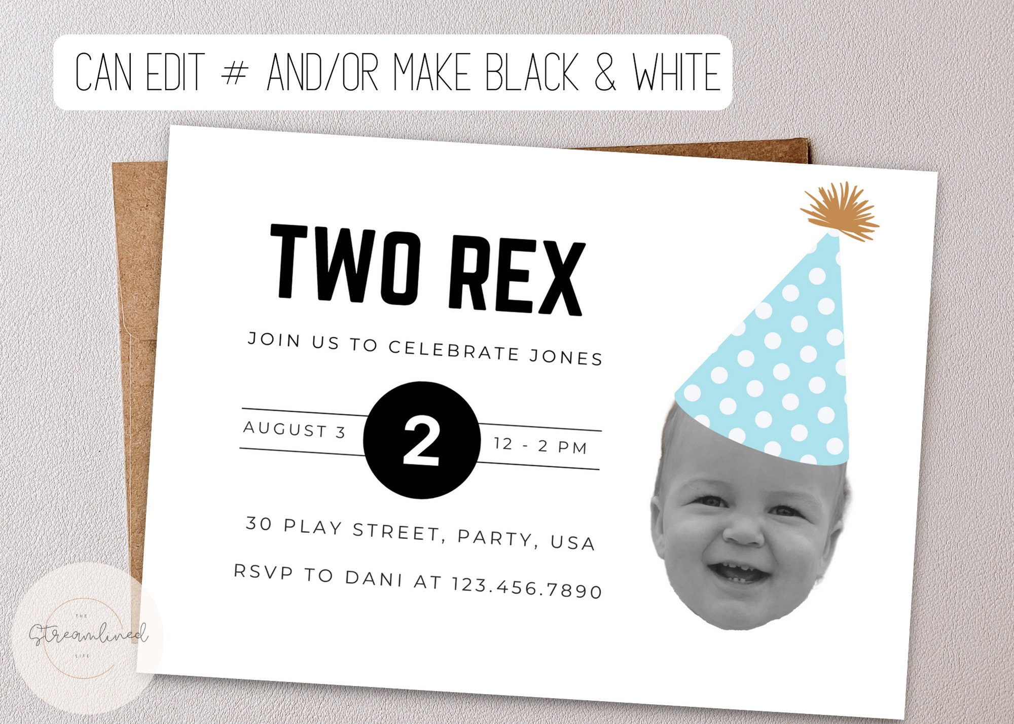 Baby Face Photo First Birthday Invitation: Personalized Party Hat ...