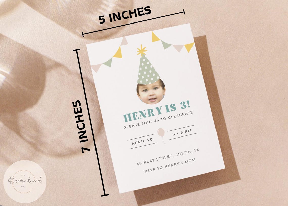 Face Photo Birthday Invitation, Picture Bday Invite, Printable ...