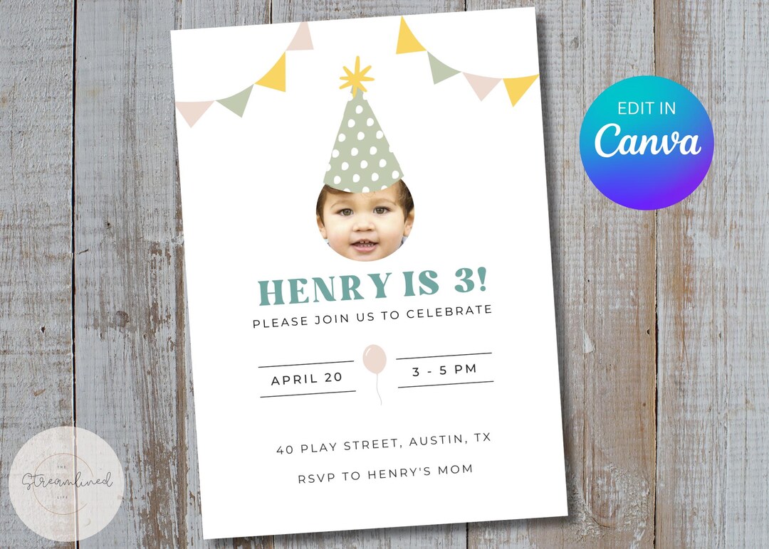 Face Photo Birthday Invitation, Picture Bday Invite, Printable ...