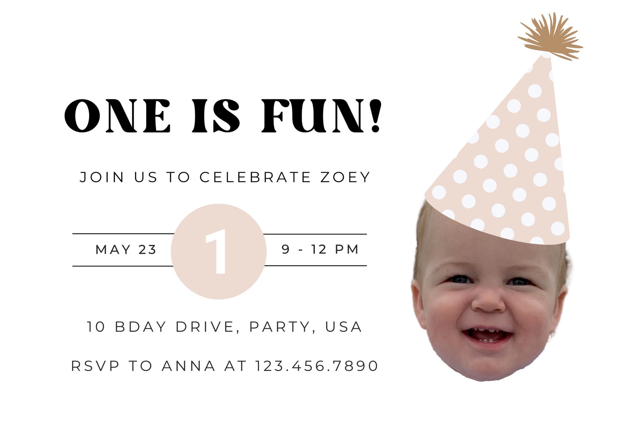 Face Photo First Birthday Invitation One is Fun 1st Birthday - Etsy