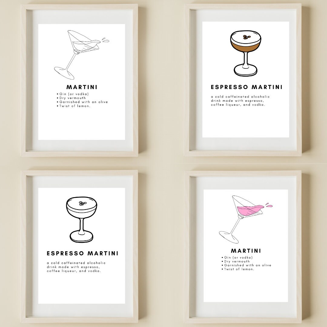 Cocktail Print Set of 4, Colorful Bar Cart Gallery Wall Set, DIGITAL ...