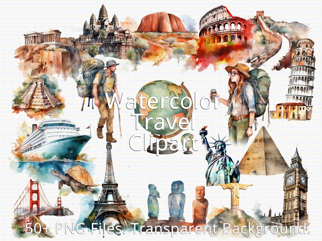 Watercolor Travel Clipart, Old World Clip Art, Summer Holiday, Tourism ...
