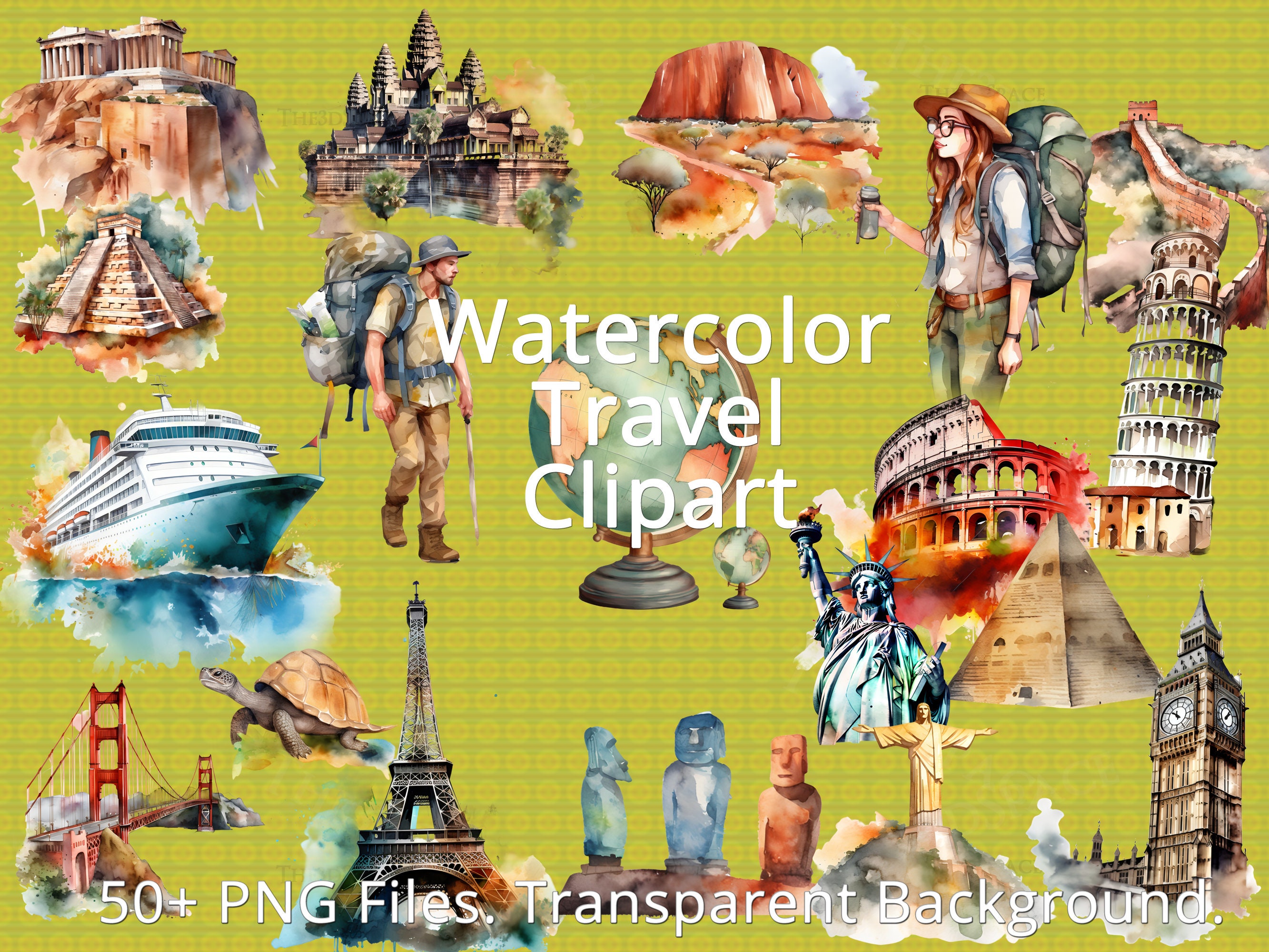 Watercolor Travel Clipart Old World Clip Art Summer Holiday - Etsy