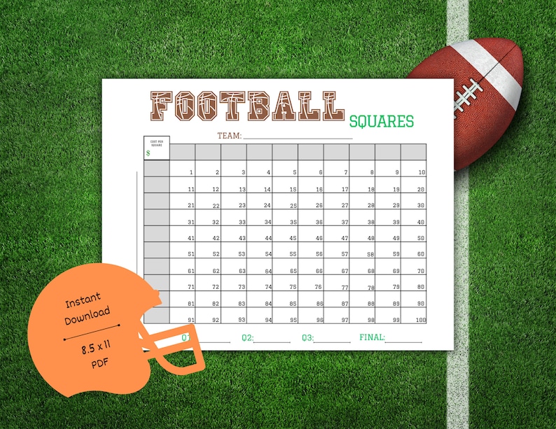 Football Squares Printable, Football Square Fundraiser, 100 Square ...