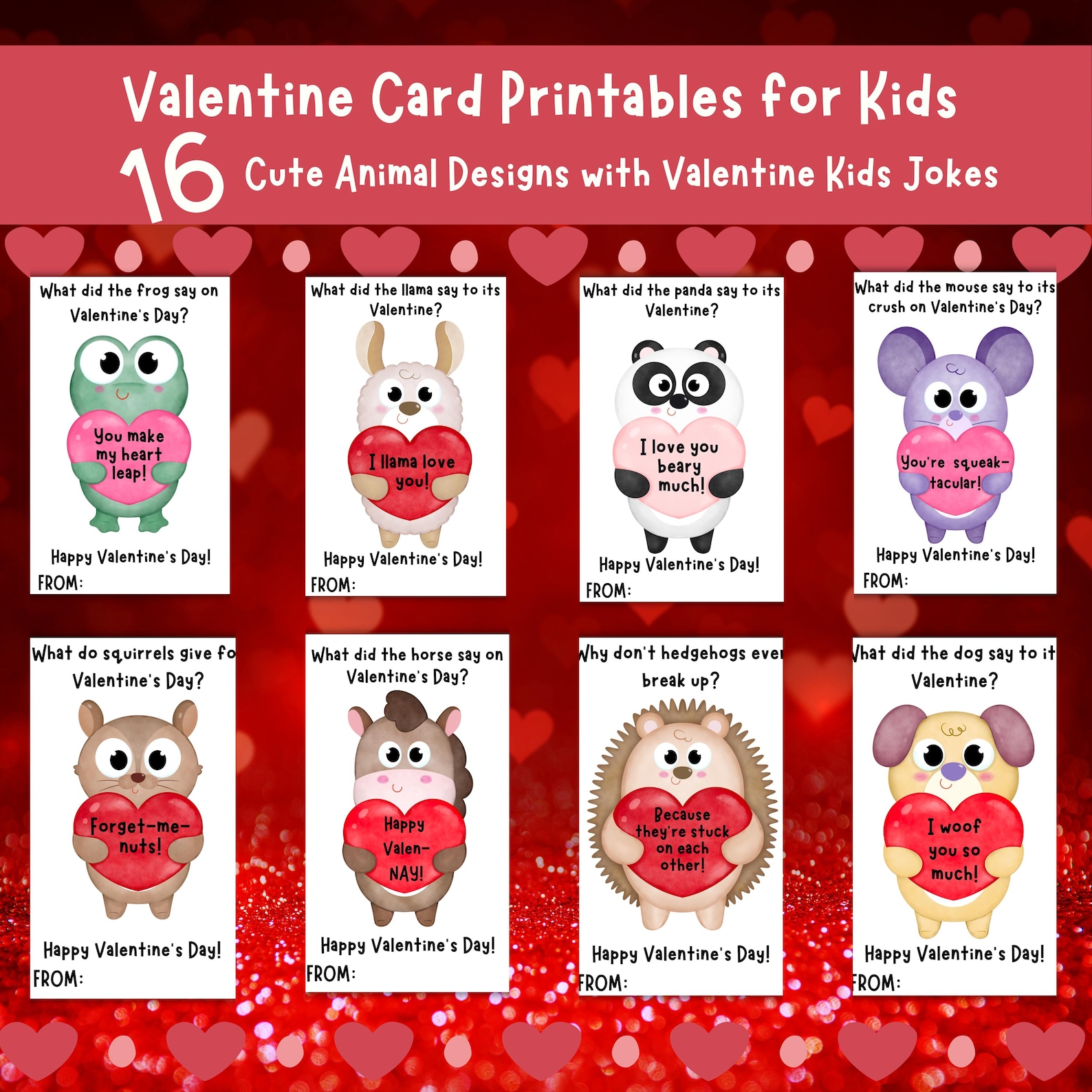 Valentine's Day Joke Cards for Kids | 16 Cute Animals (PDF) - Etsy