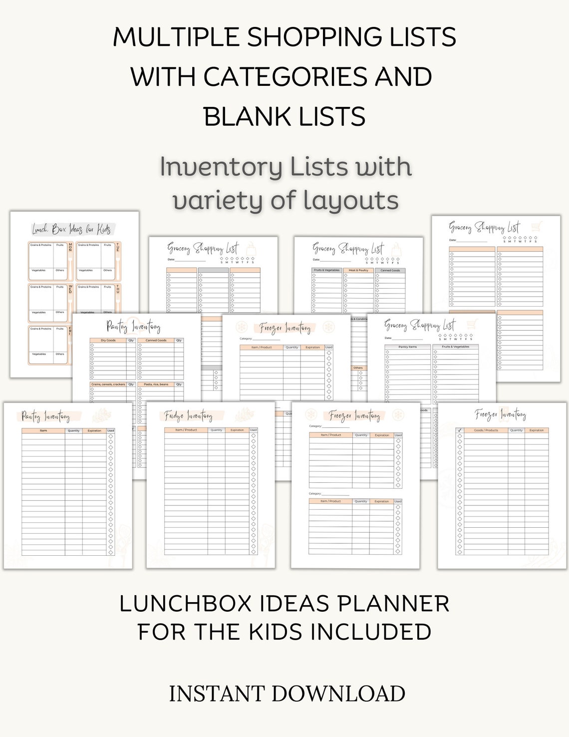 Meal Planner Printable Grocery List Inventory Lists Kitchen - Etsy