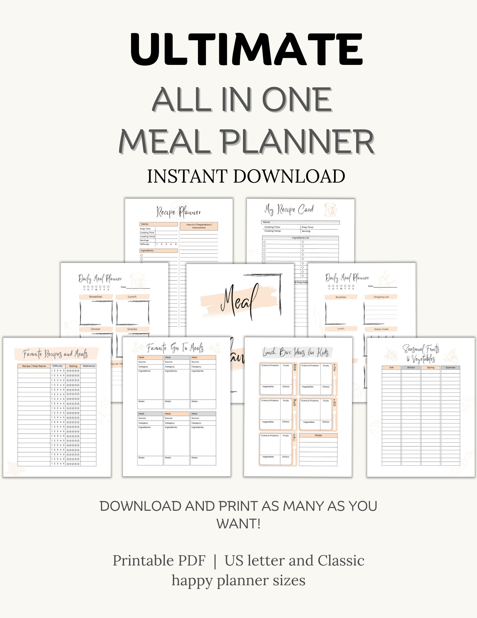 Meal Planner Printable Grocery List Inventory Lists Kitchen - Etsy
