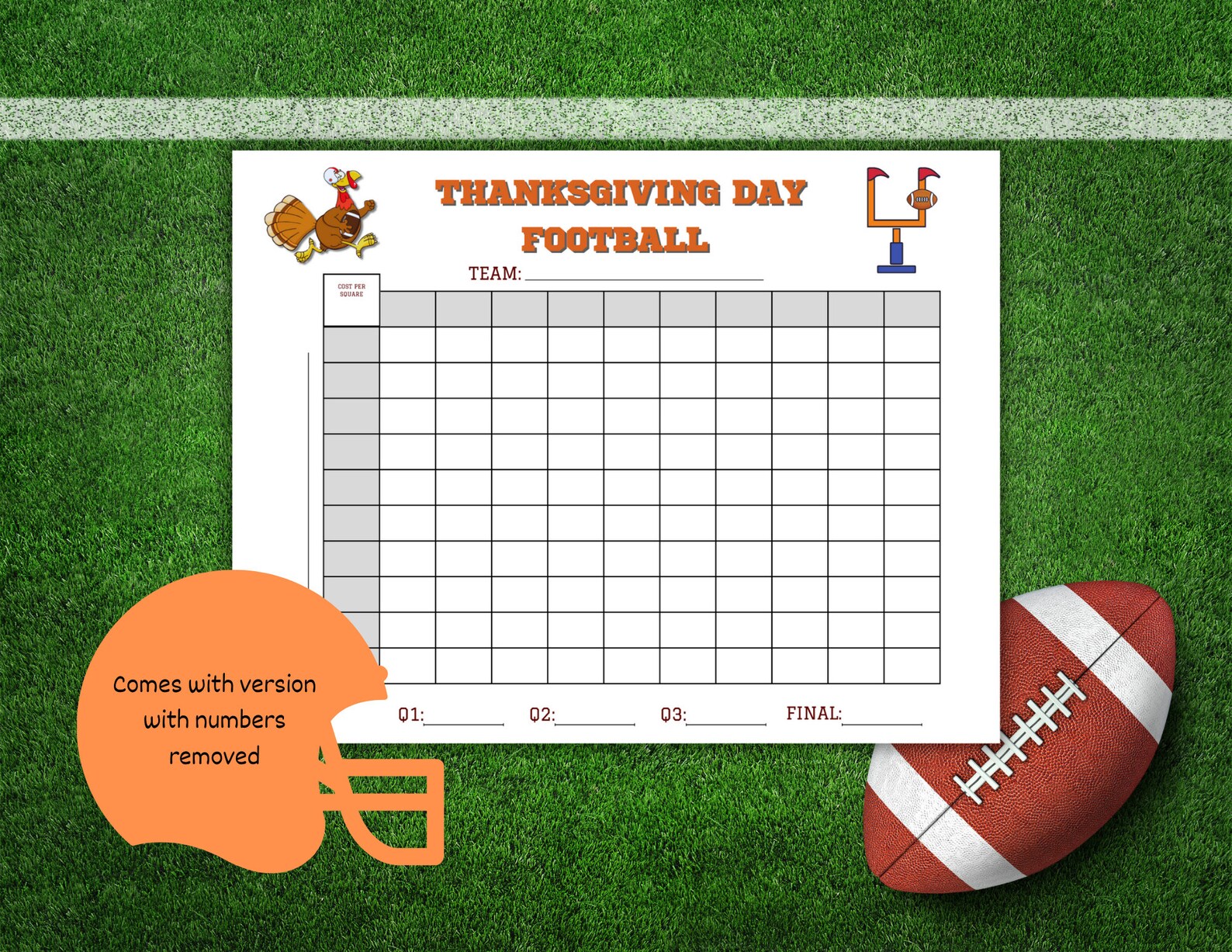 Thanksgiving Football Squares Grid: Printable Game (PDF) - Etsy