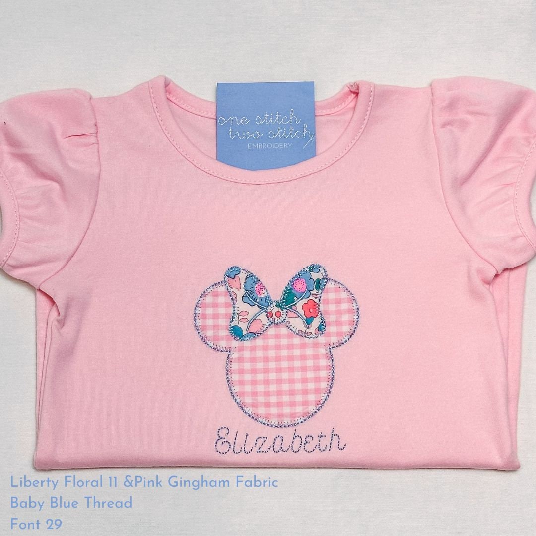 Girls Disney Embroidered Shirt Liberty Floral Gingham Fabric Applique ...