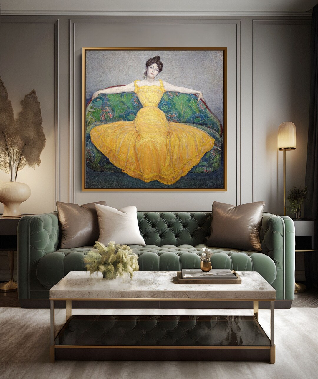 Colorful Canvas Print Victorian Woman in Yellow Dress Framed Unframed ...