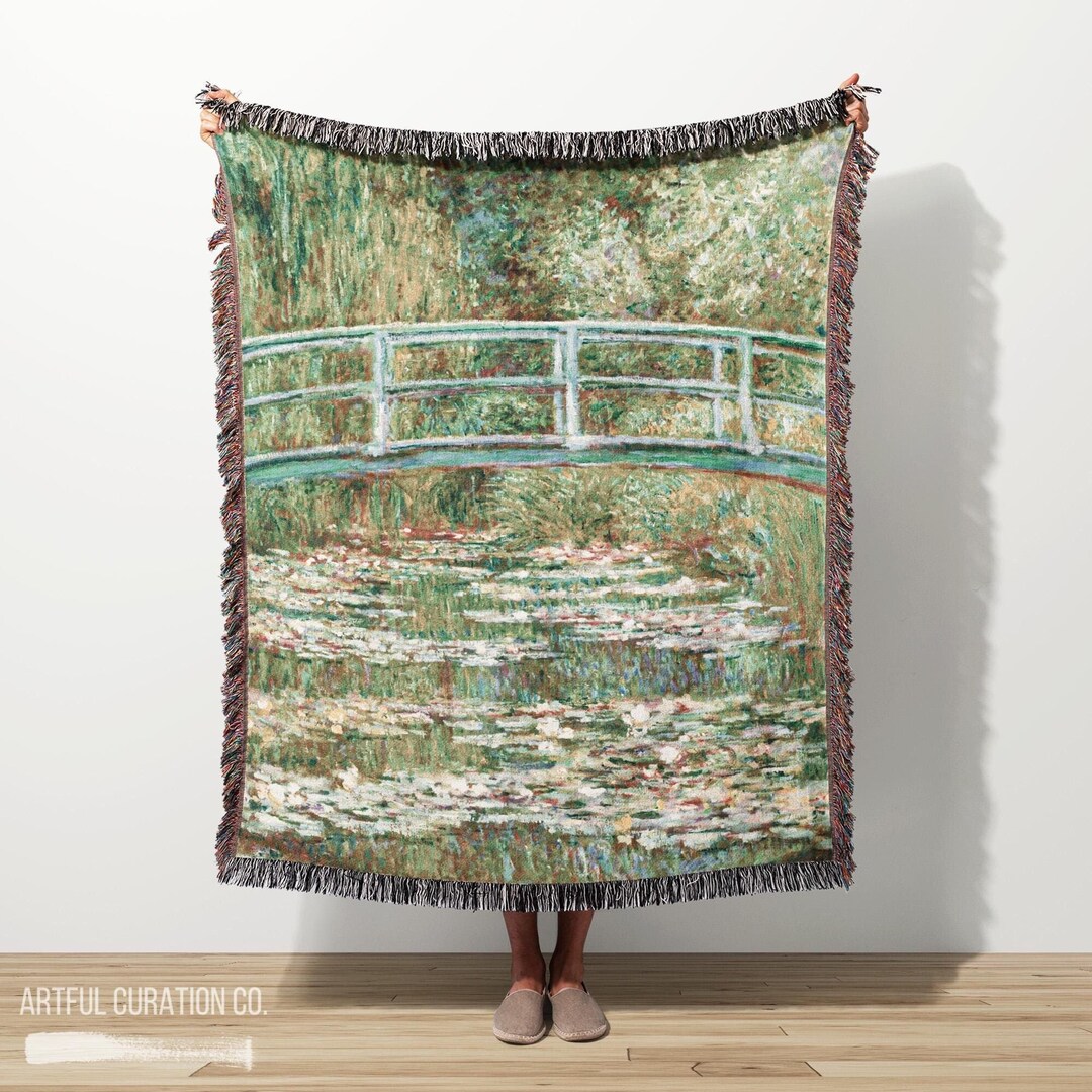 Monet Water Lily Pond Japanese Bridge Jacquard Woven Throw Wall Hanging ...