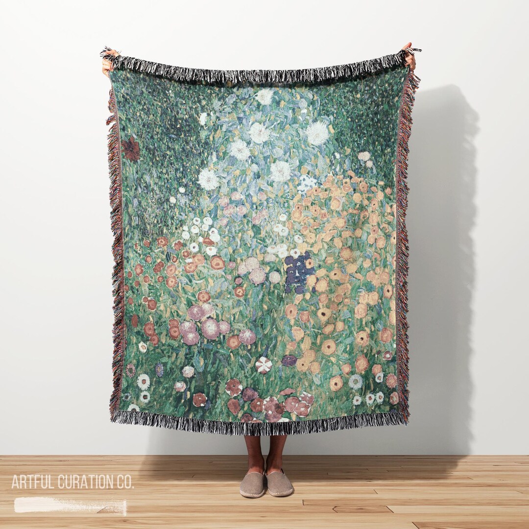 Gustav Klimt Flower Garden Jacquard Woven Throw | Klimt Print Floral ...