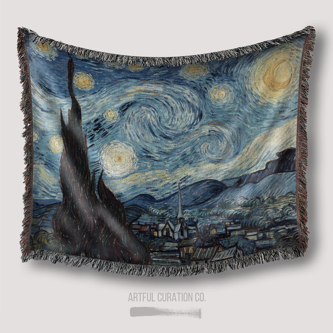 Van Gogh Starry Night Woven Throw Blanket | Famous Art Tapestry Blanket ...