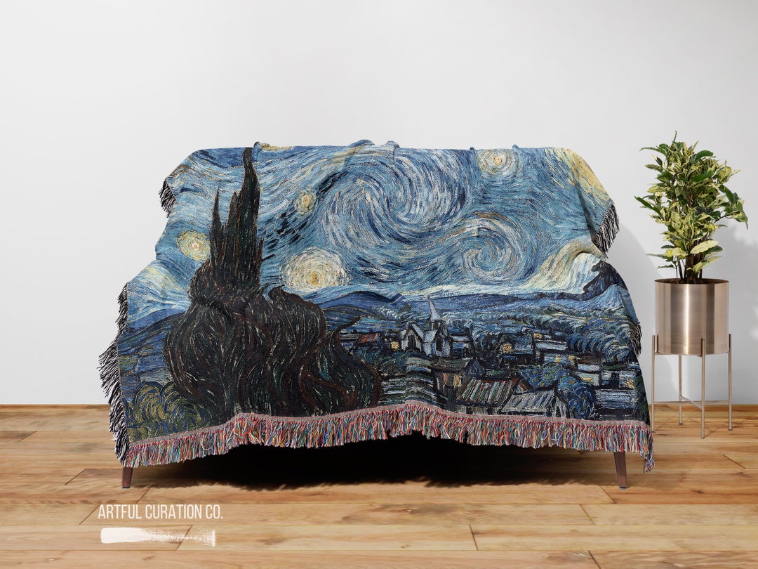 Van Gogh Starry Night Woven Throw Blanket Famous Art Tapestry Blanket ...