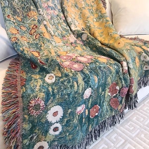 Gustav Klimt Flower Garden Jacquard Woven Throw | Klimt Print Floral ...
