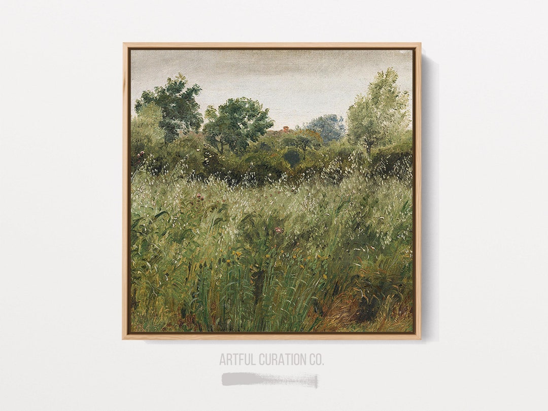 Wildflower Field Print Green Wall Art Framed Canvas Print Farmhouse ...