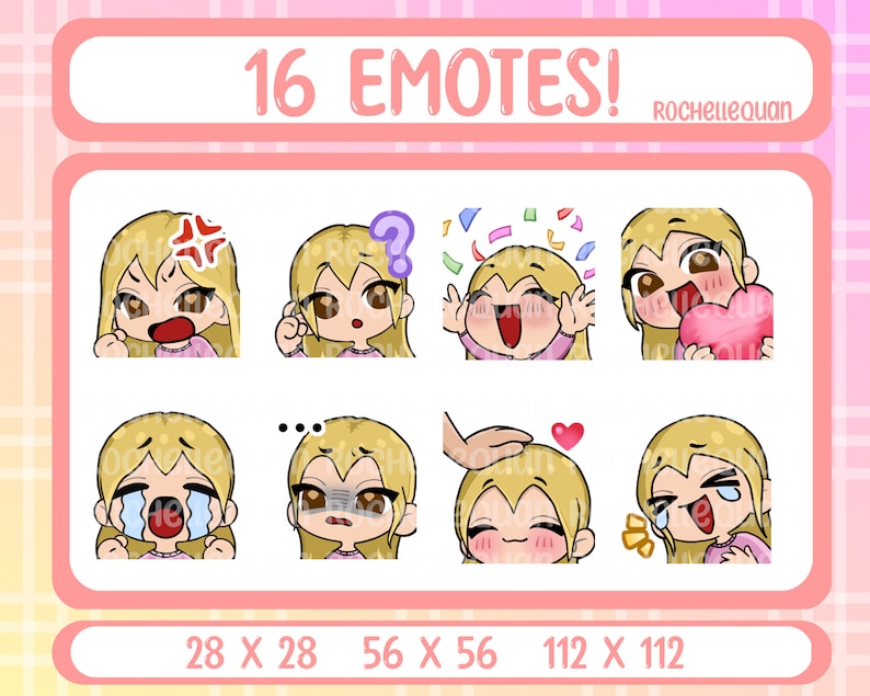 Kawaii Chibi Pink Blonde Emotes for Streaming/twitch Discord Vtubers - Etsy