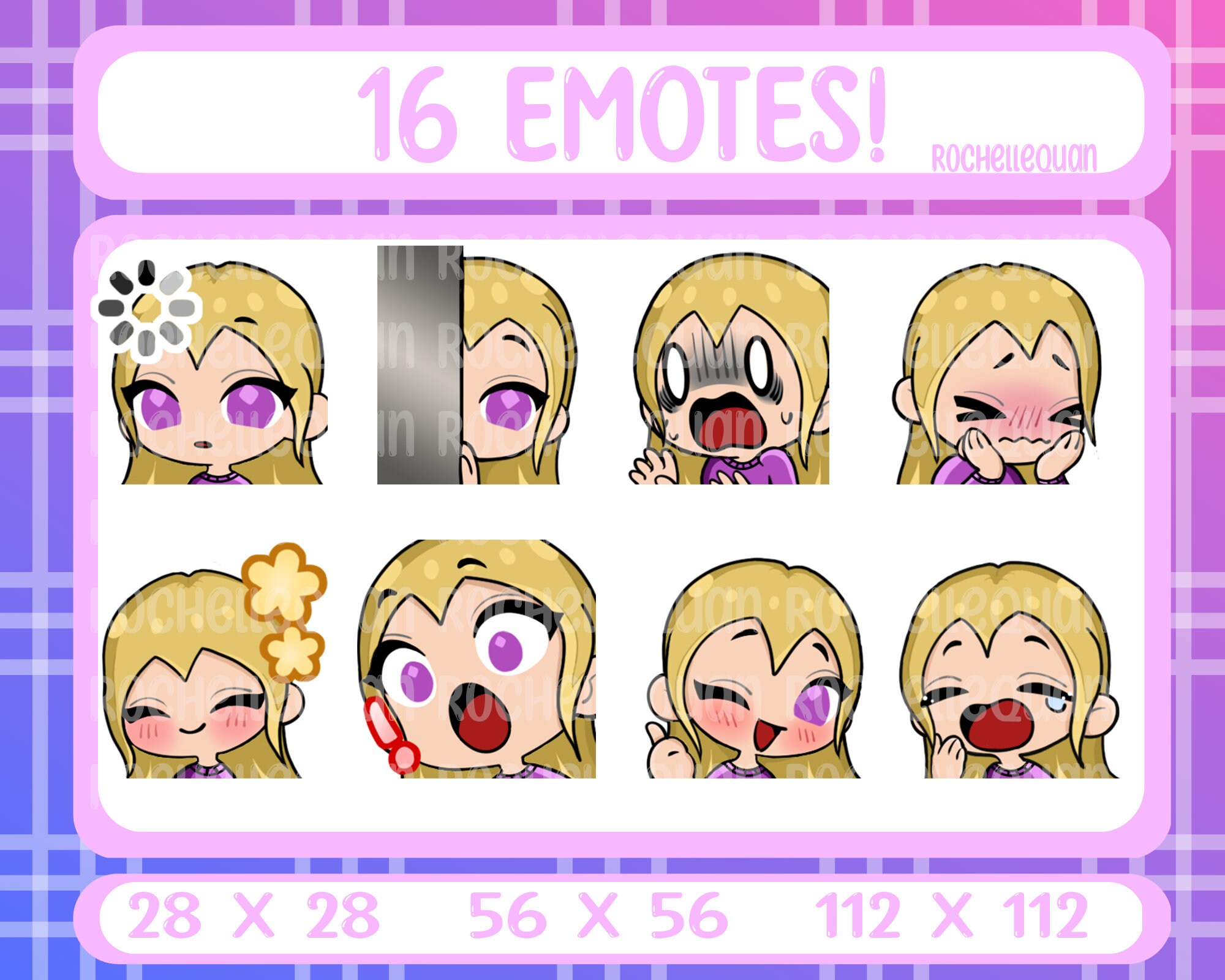 Kawaii Chibi Purple Blonde Emotes for Streaming/twitch Discord Vtubers ...
