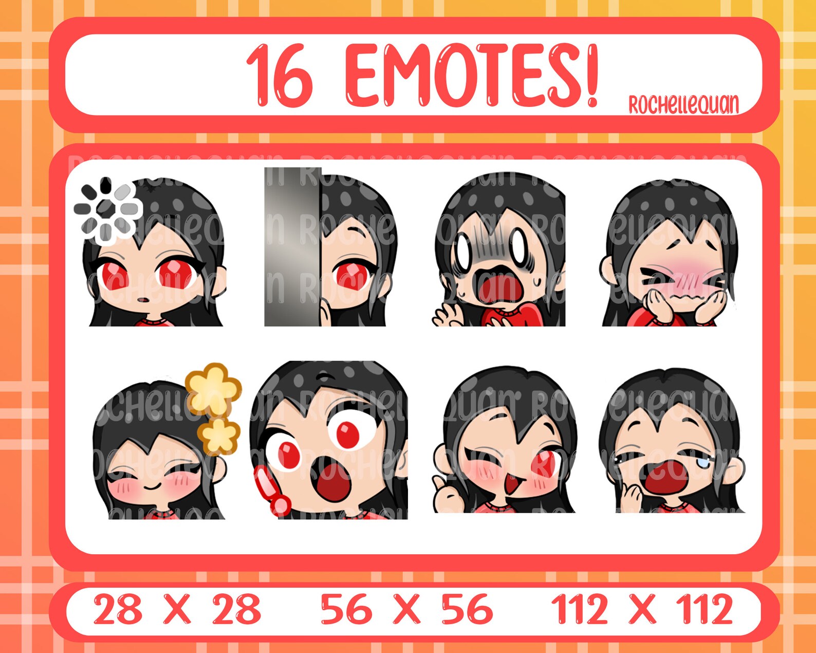 Kawaii Chibi Red Black Emotes for Streaming/twitch Discord Vtubers - Etsy