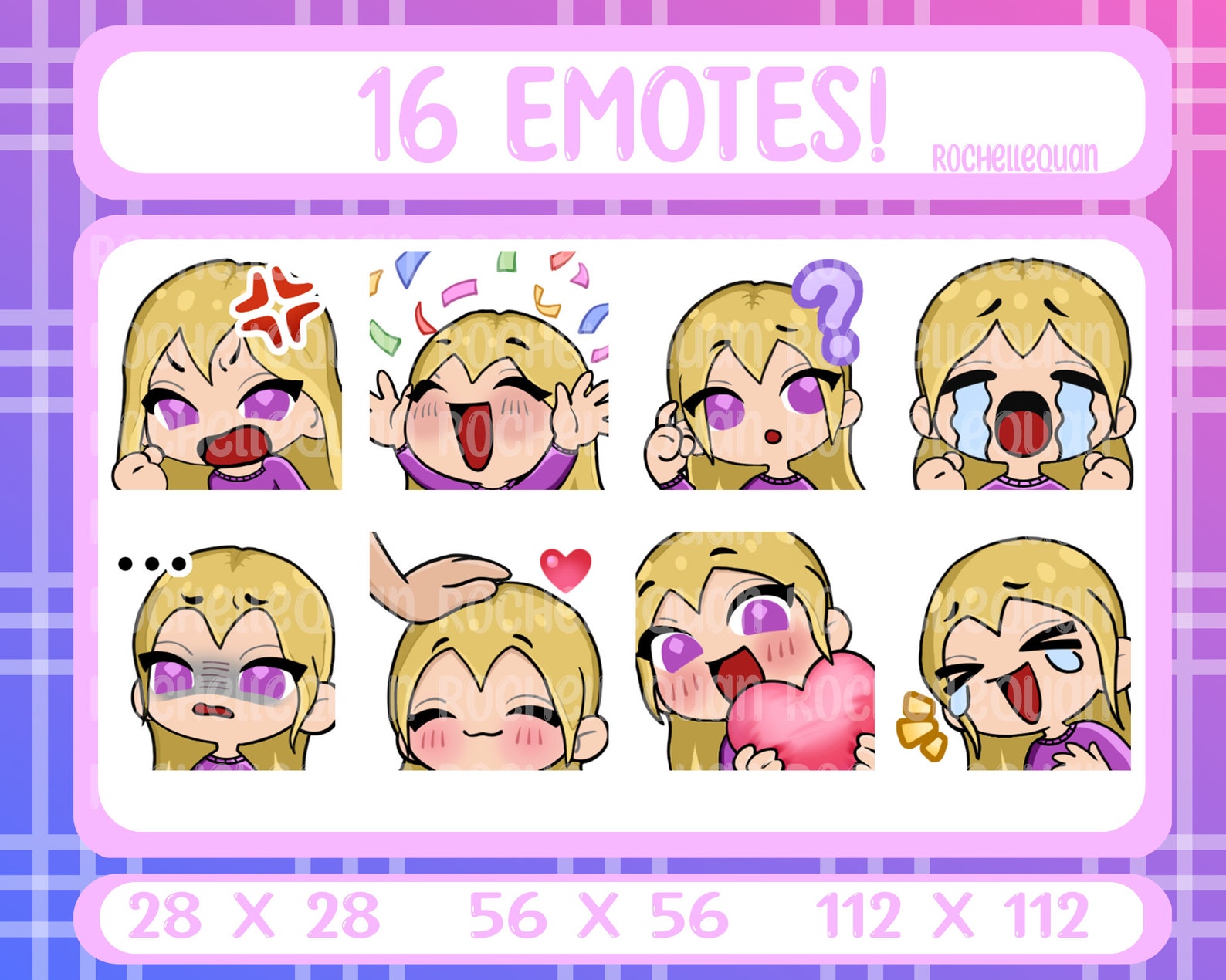 Kawaii Chibi Purple Blonde Emotes for Streaming/twitch Discord Vtubers ...