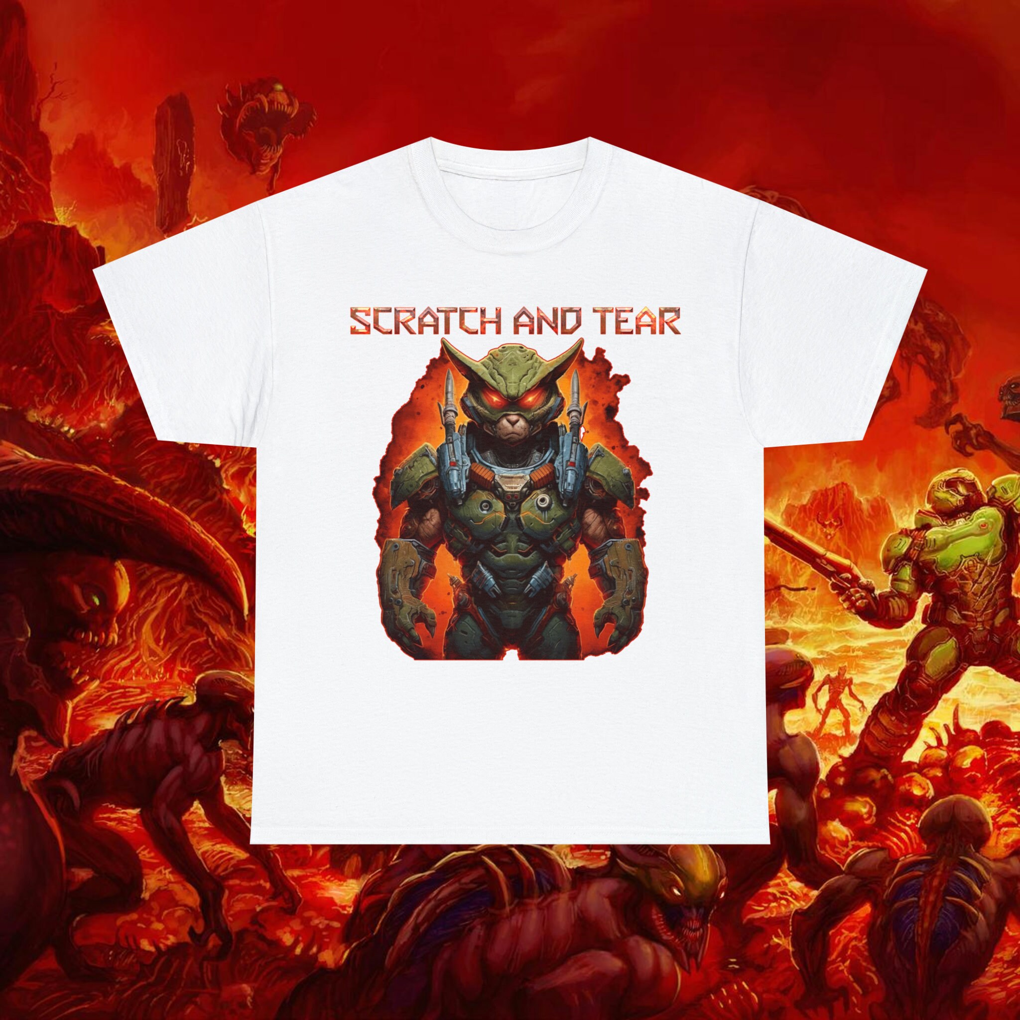 Doom Cat Tee, Rip and Tear Shirt, Scratch and Tear Shirt, Doom Shirt ...