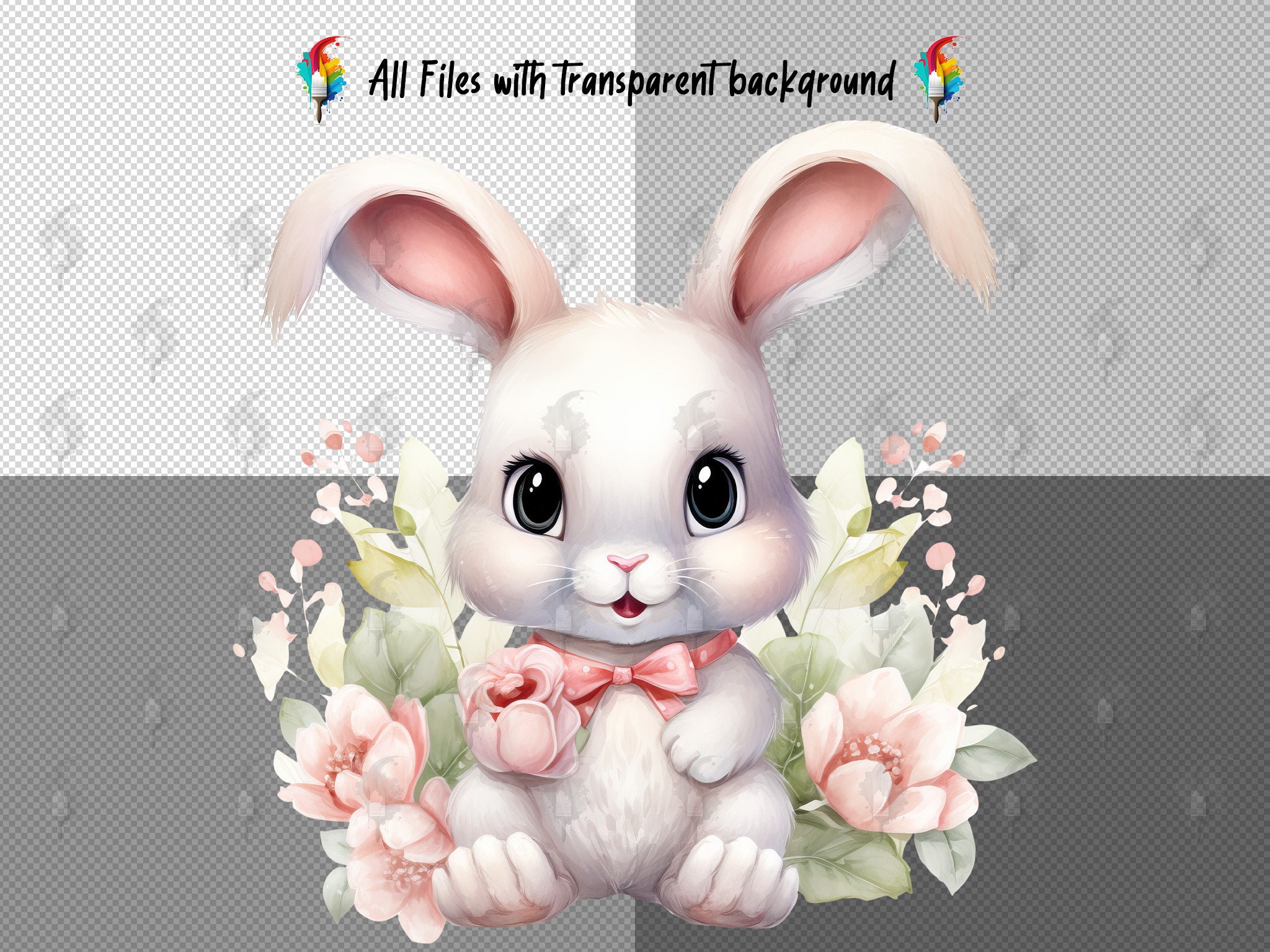 Watercolor Cute Bunnies Clipart Bundle, Baby Girl Rabbit Clipart, Baby ...