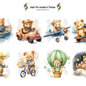 Watercolor Teddy Bear Clipart Bundle, Baby Clipart, Baby Shower ...