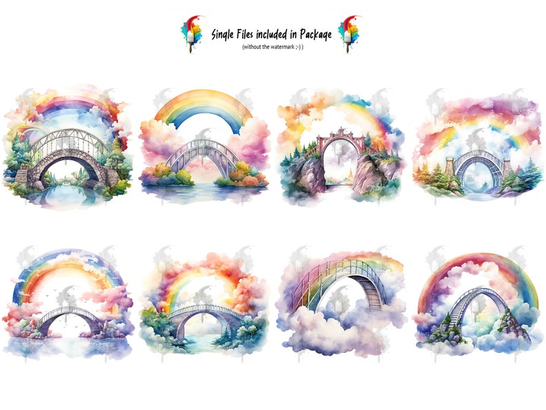 Watercolor Rainbow Bridge Clipart Bundle, Pet Loss Memorial Graphics ...