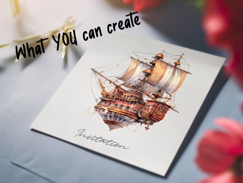 16 Steampunk Water and Air Vehicles Clipart Bundle, Watercolor ...