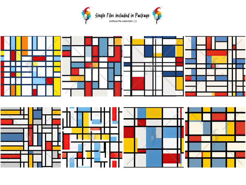 Piet Mondrian Digital Paper Bundle, Seamless Patterns in the Style of Piet Mondrian for ...