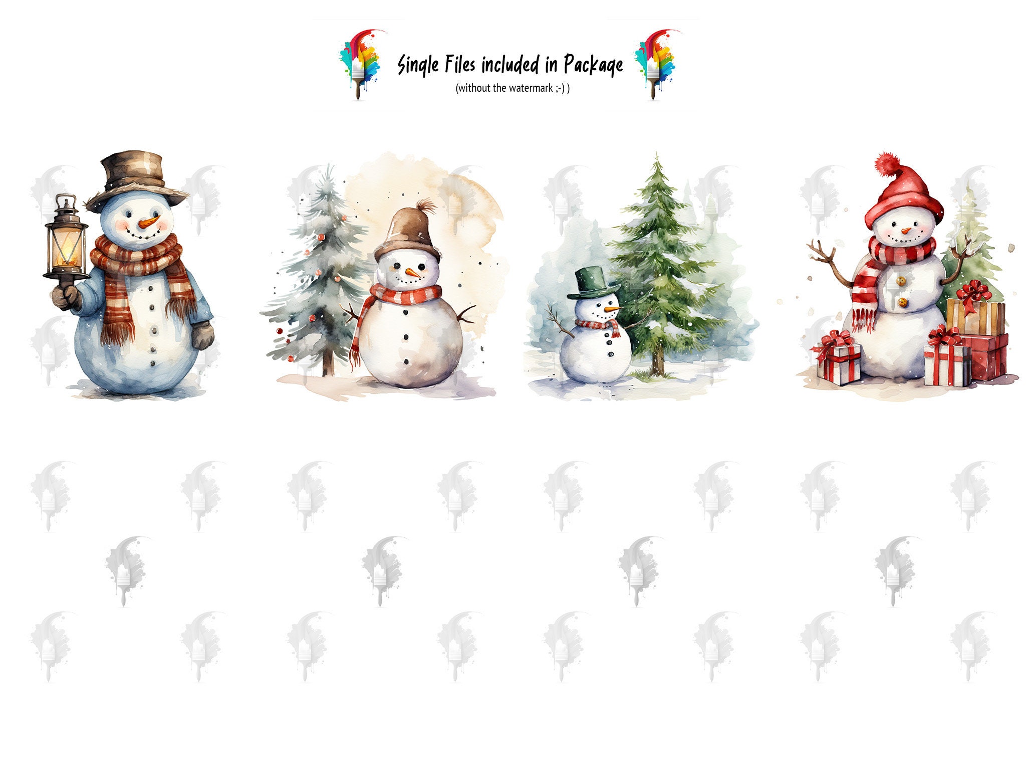 Cute Snowmen Clipart Bundle, Watercolor Snowman Graphics for Printing ...