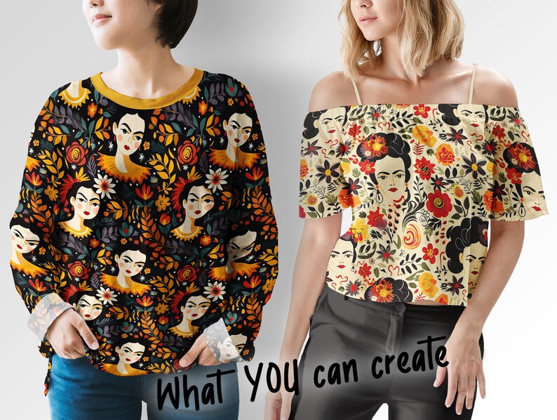 Frida Kahlo Digital Paper Bundle, Seamless Patterns in the Style of ...