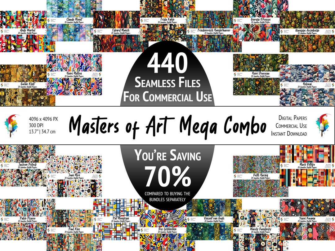 Masters of Art Mega Bundle, 440 Seamless Patterns in the Style of ...