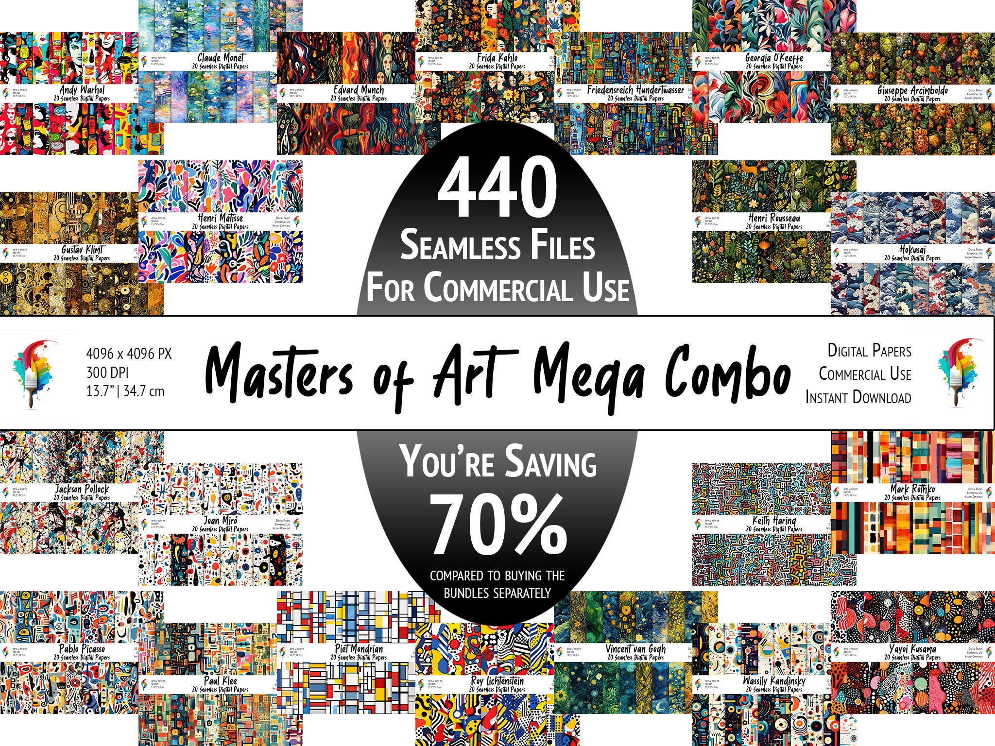 Masters of Art Mega Bundle 440 Seamless Patterns in the Style - Etsy