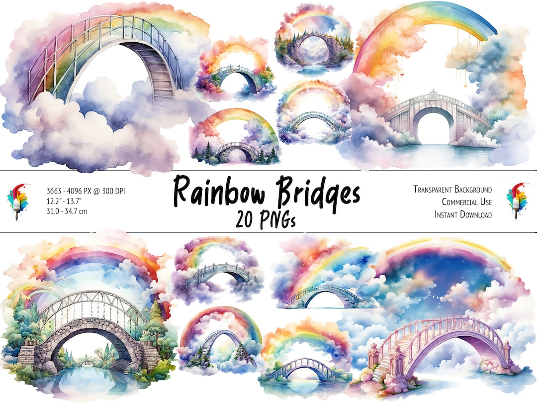 Watercolor Rainbow Bridge Clipart Bundle, Pet Loss Memorial Graphics ...